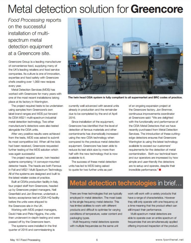 Greencore Case Study - Metal Detection Services Ltd